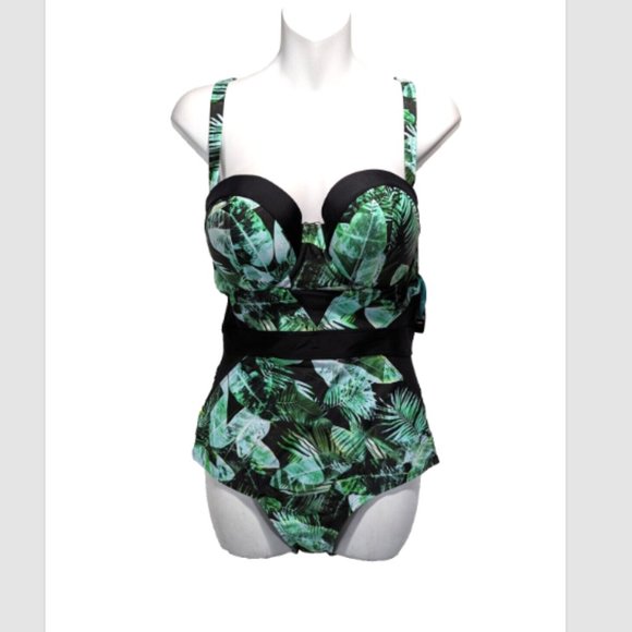 torrid | Swim | Nwt Torrid One Piece Vixen Green Palm Cutout Mesh ...